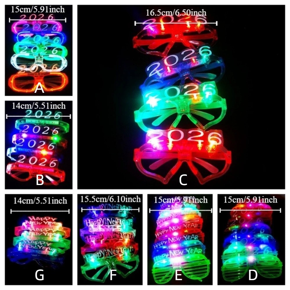 Flashing Blinking LED Glow 2026New Year Glow Glasses Number Letter ...
