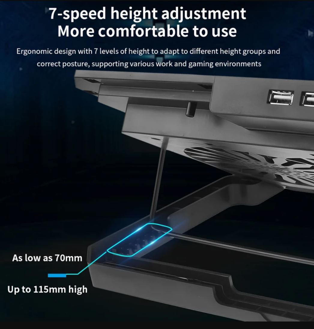 N99 Laptop Cooling [Application Laptop Size:12-16inch] Pad With Adjustable Stand 2 Fans Portable ...