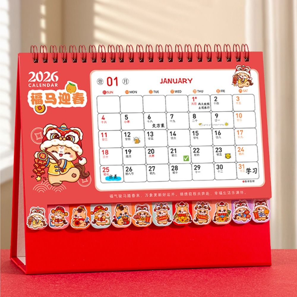 Date Planner Chinese Style 2026 Desk Calendar Cartoon Horse/Panda ...
