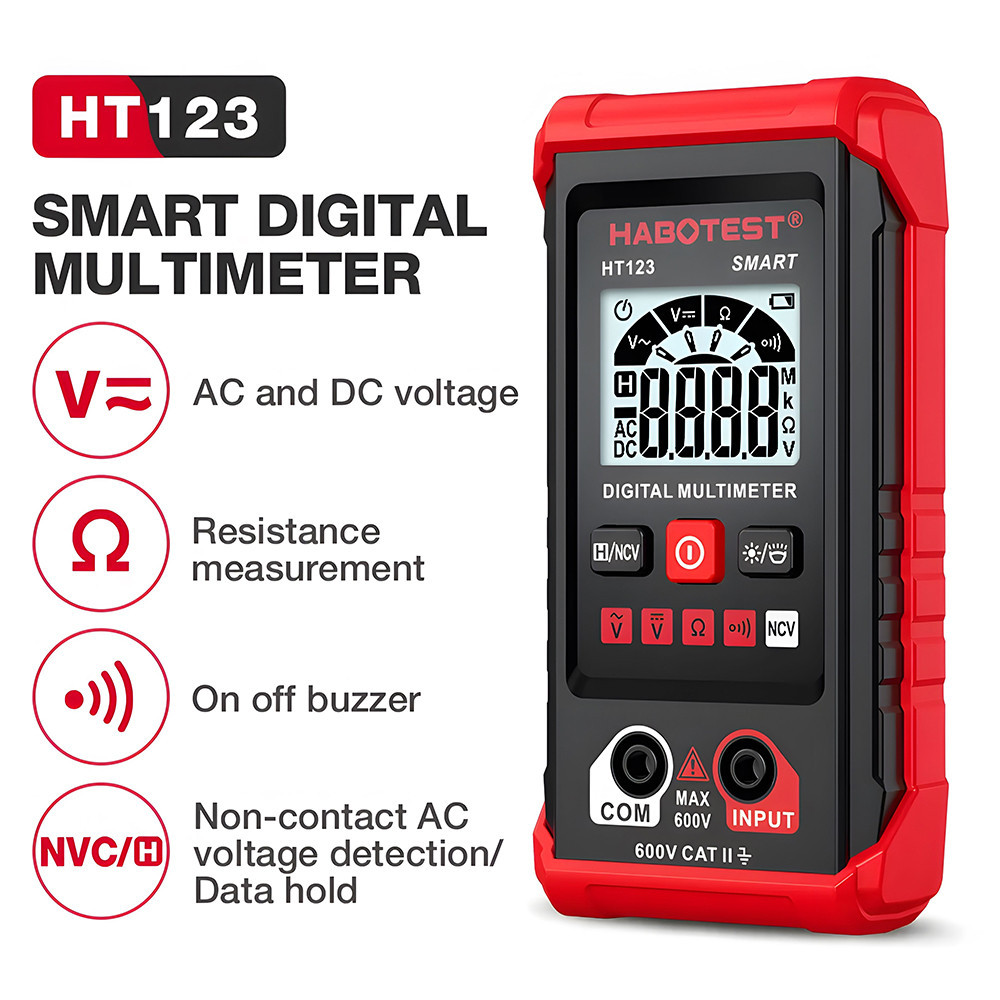 HT123 Digital Multimeter 600V AC/DC 2000 Counts High-Precision Anti-Burning Smart No Need To ...