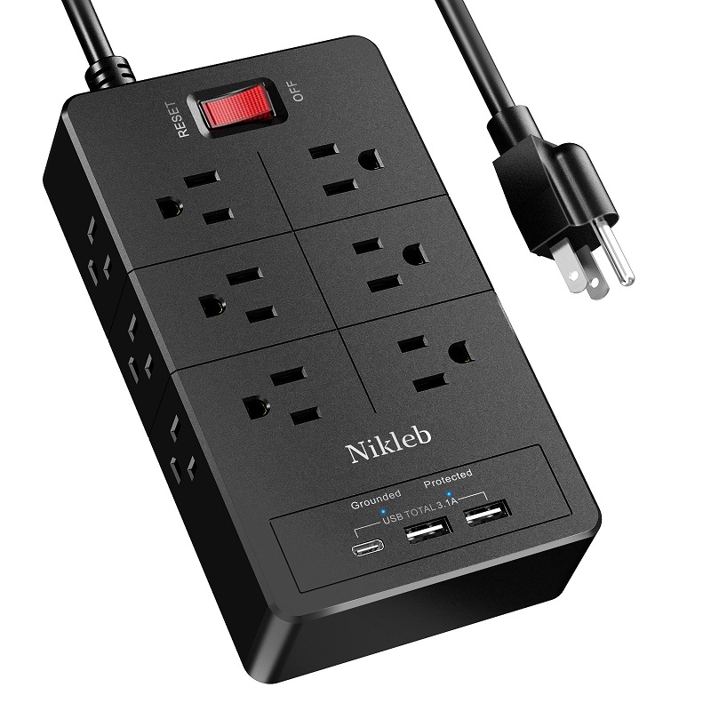 Surge Protector Power Strip Extension Cord 6ft with 12 Outlets 3 USB ...