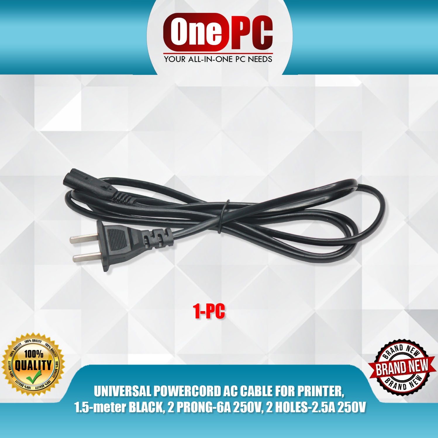UNIVERSAL POWERCORD AC CABLE FOR PRINTER, 1.5-meter BLACK, 2 PRONG-6A ...