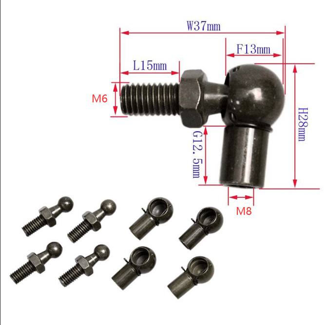 4pcs 10MM Ball Socket M6 Male Screw Bolt M8 Female Thread Detachable ...