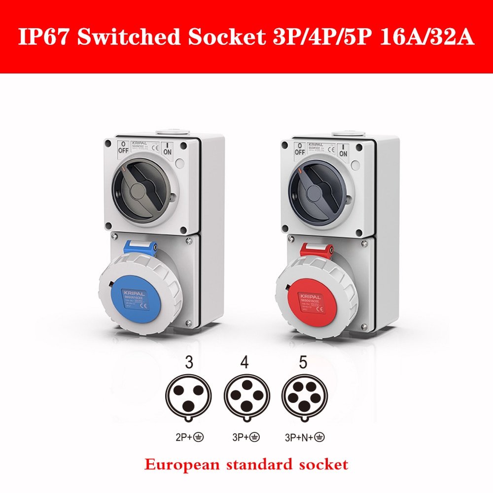 IP67 Waterproof CEE Socket 32A Socket 3Pin 32A Outlet Socket ...