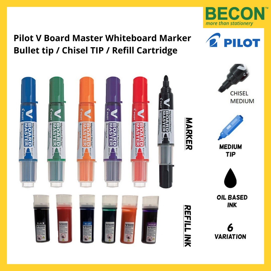 Pilot V Board Master Whiteboard Marker Bullet tip / Chisel TIP / Refill ...