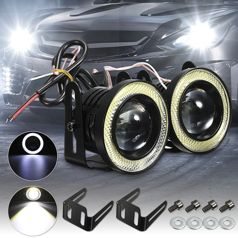 2.5'' 15W Car White COB LED Projector Angel Eyes Blue Ring DRL Fog Light Lamp | Daraz.com.np