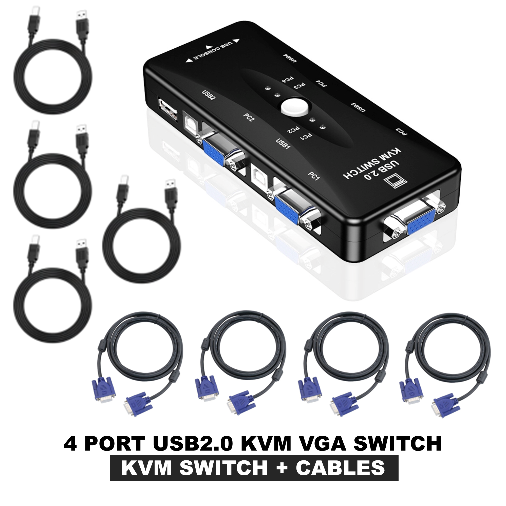 VGA KVM Switch 2 / 4 Ports with 3 USB Hubs Two Computers Share 1 Set of ...