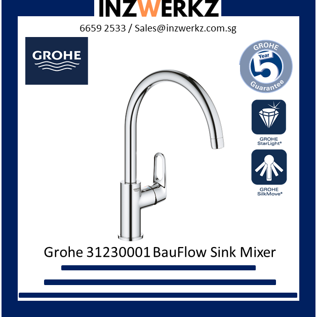 Grohe 31230001 BauFlow C-spout Kitchen Sink Mixer Tap | Lazada Singapore