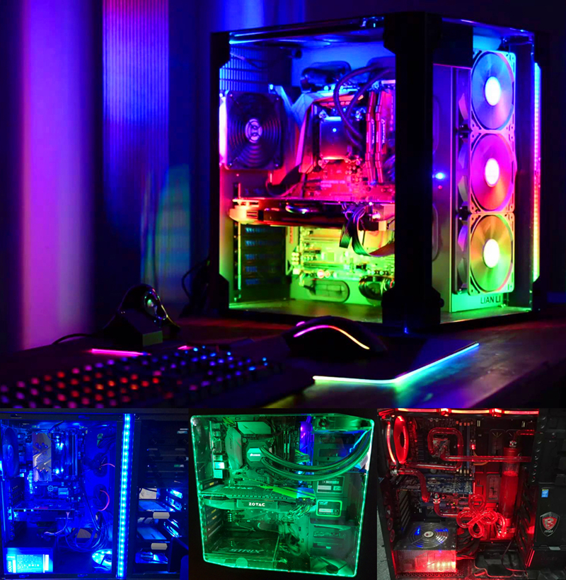 Rgb Led Strip Full Kit For Pc Computer Case Sata Power Supply Interface ...