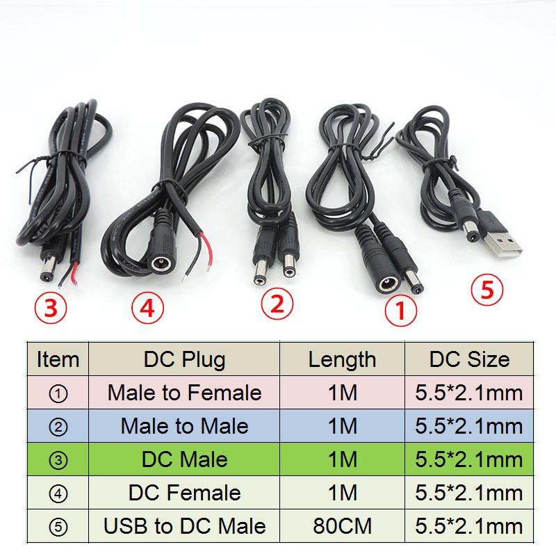 2 pin DC USB 5.5x2.1mm male female to male female Power Charging extend ...