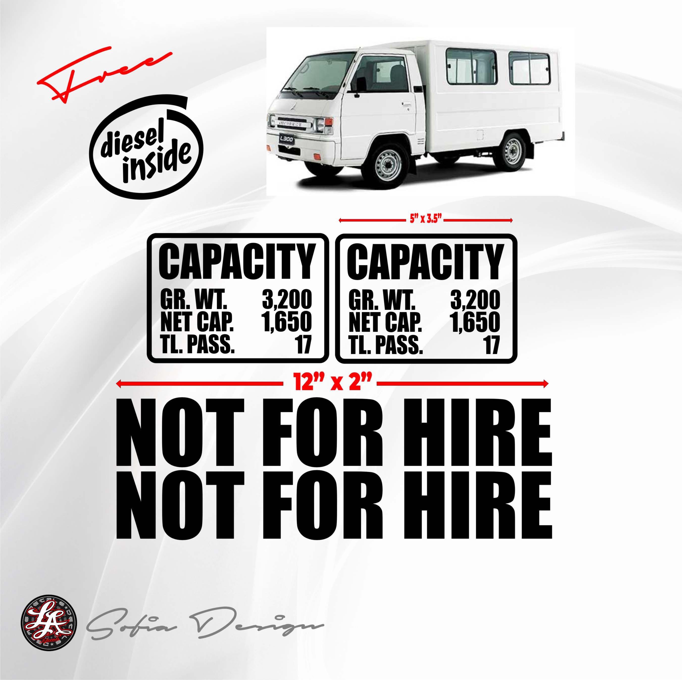 MITSUBISHI L300 CAPACITY & NOT FOR HIRE STICKER CUT OUT VINYL STICKER ...