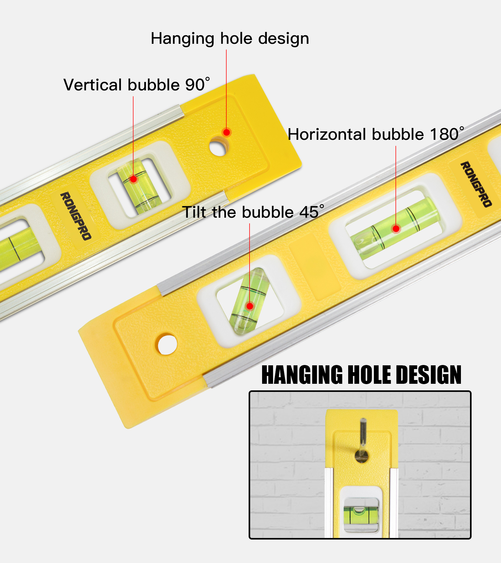 【InnovateWorld】Rongpro 3 Bubble Magnetic ABS Spirit Level Ruler ...