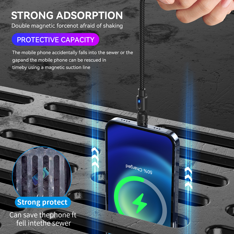 3 In 1 540 Rotate Magnetic Type C Cable Micro USB Cables Fast Charger ...