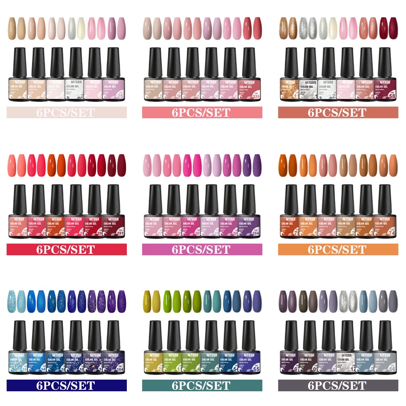 6PCS/SET Color Nail Gel Polish Set Kits Base Top Coat Varnish Soak Off ...