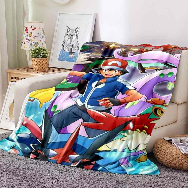 อะนิเมะ Pokemon Flannel ผ้าห่ม Pikachu Plush บ้านโซฟาพักกลางวันผ้าห่ม ...