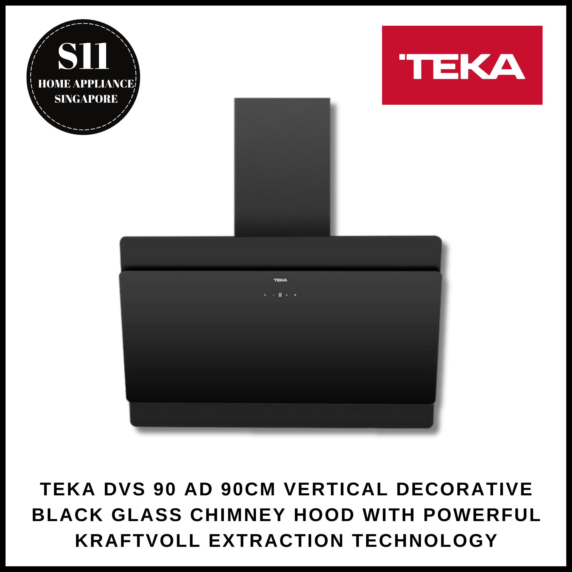 TEKA DVS 90 AD 90CM VERTICAL DECORATIVE BLACK GLASS CHIMNEY HOOD WITH ...