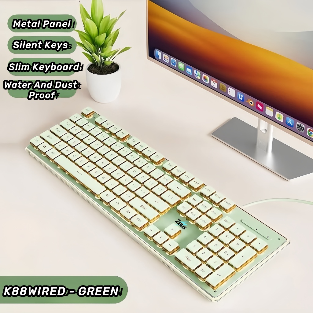 Zeus K-88 Icy Blue Back Light Wired Gaming Keyboard 104 Keys Silent ...