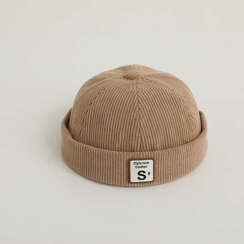 Solid Color Letter Baby Docker Cap Winter Corduroy Toddler Brimless Hat ...