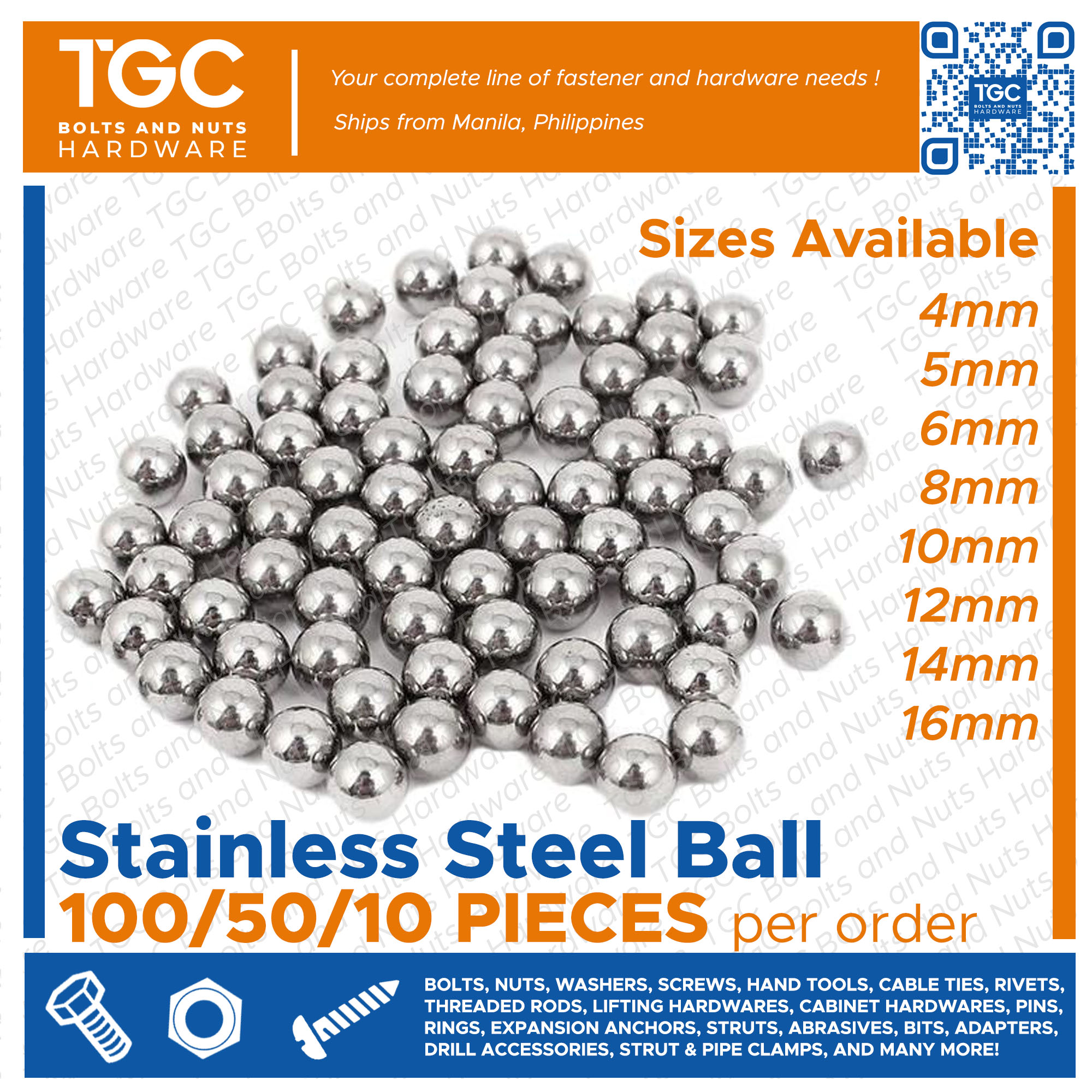 TGC 100PCS SS Ball Stainless Ball M4 / M5 / M6 / M8 / M10 / M12 / M14 ...