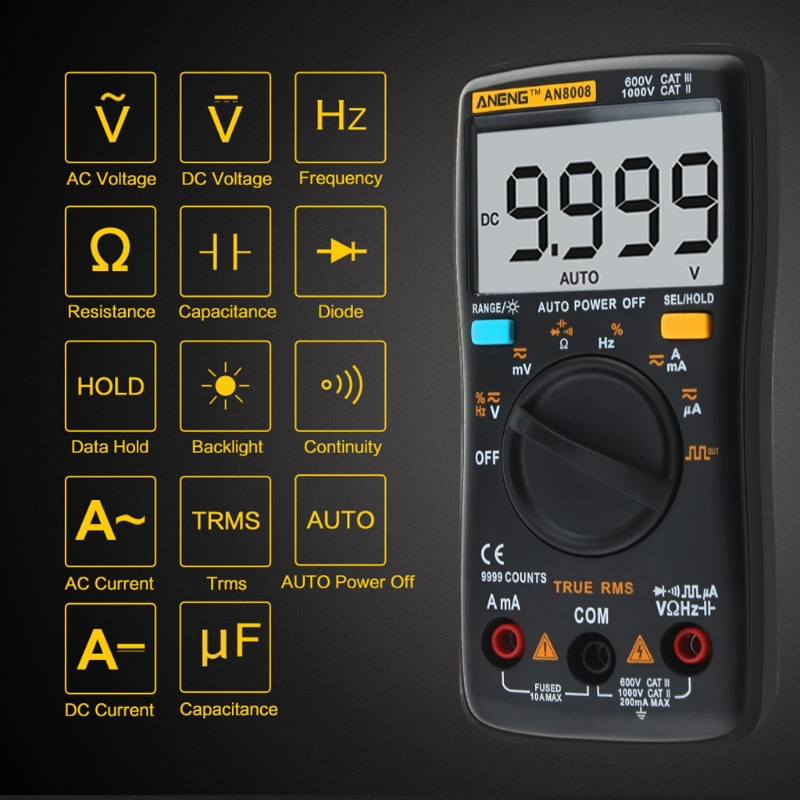 【New Arrivals】AN8008 9999 count True-RMS Digital Multimeter Square Wave ...