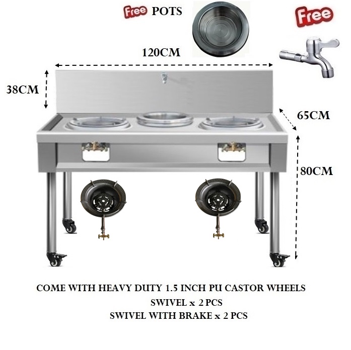 100/120CM BURNER DAPUR DUA TUNGKU HIGH PRESSURE/ 双圈猛火高压炒炉 STAINLESS ...