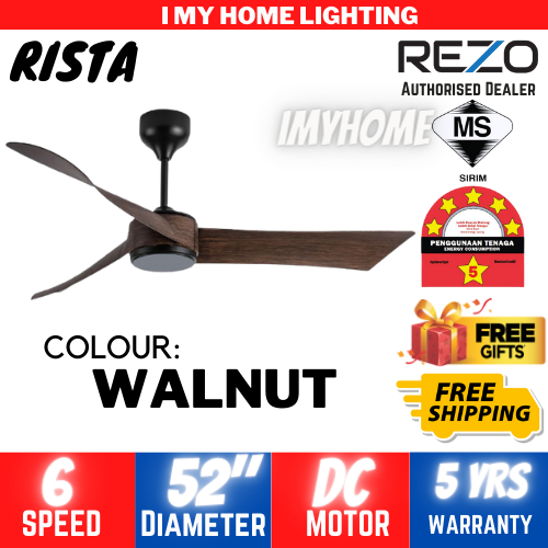 Rezo Rista Ceiling Fan 52" DC Motor 3 blade with remote designer fan ...