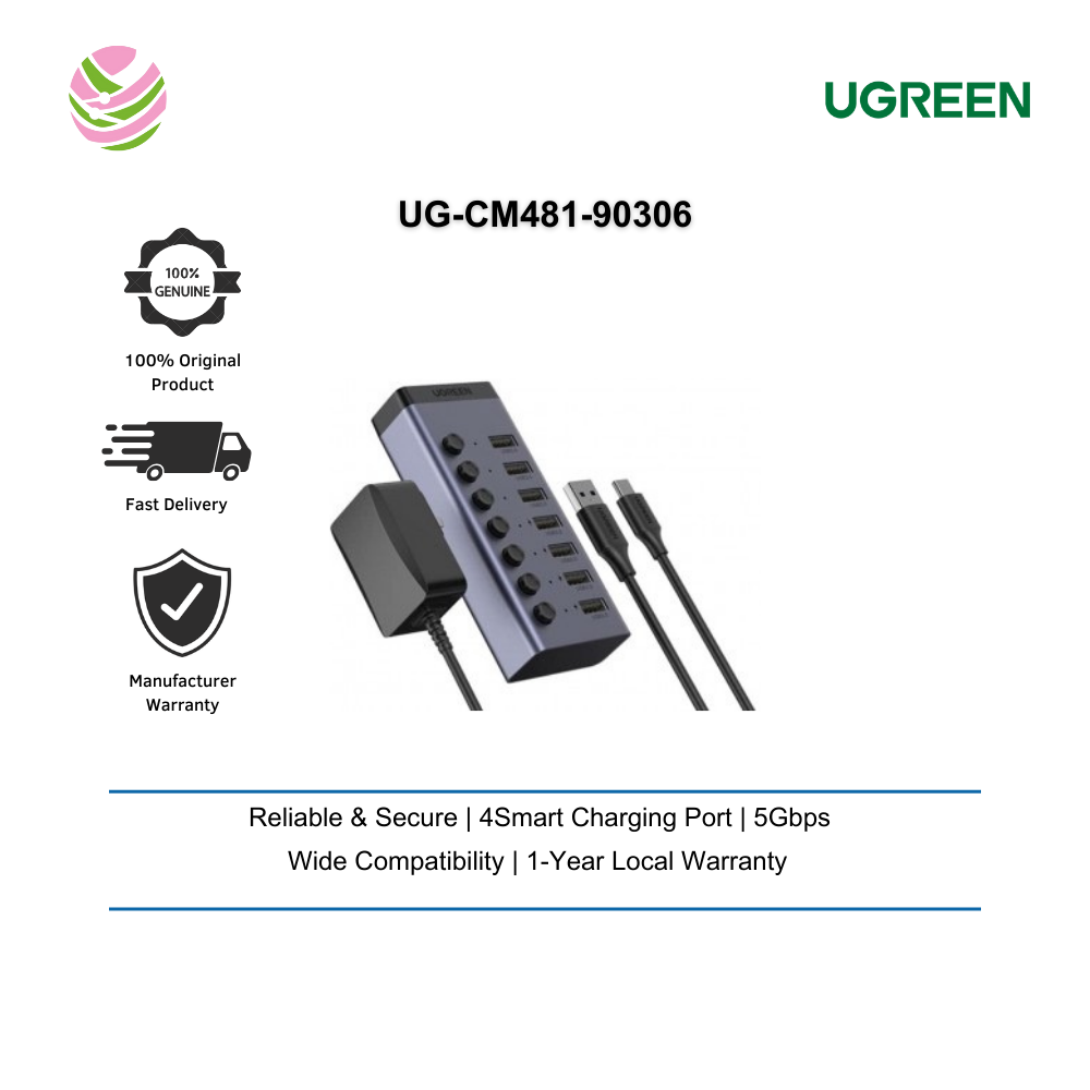 Ugreen Adapter UG-CM481-90306 7 Port USB 3.0 HUB (12V 2A Power Supply ...