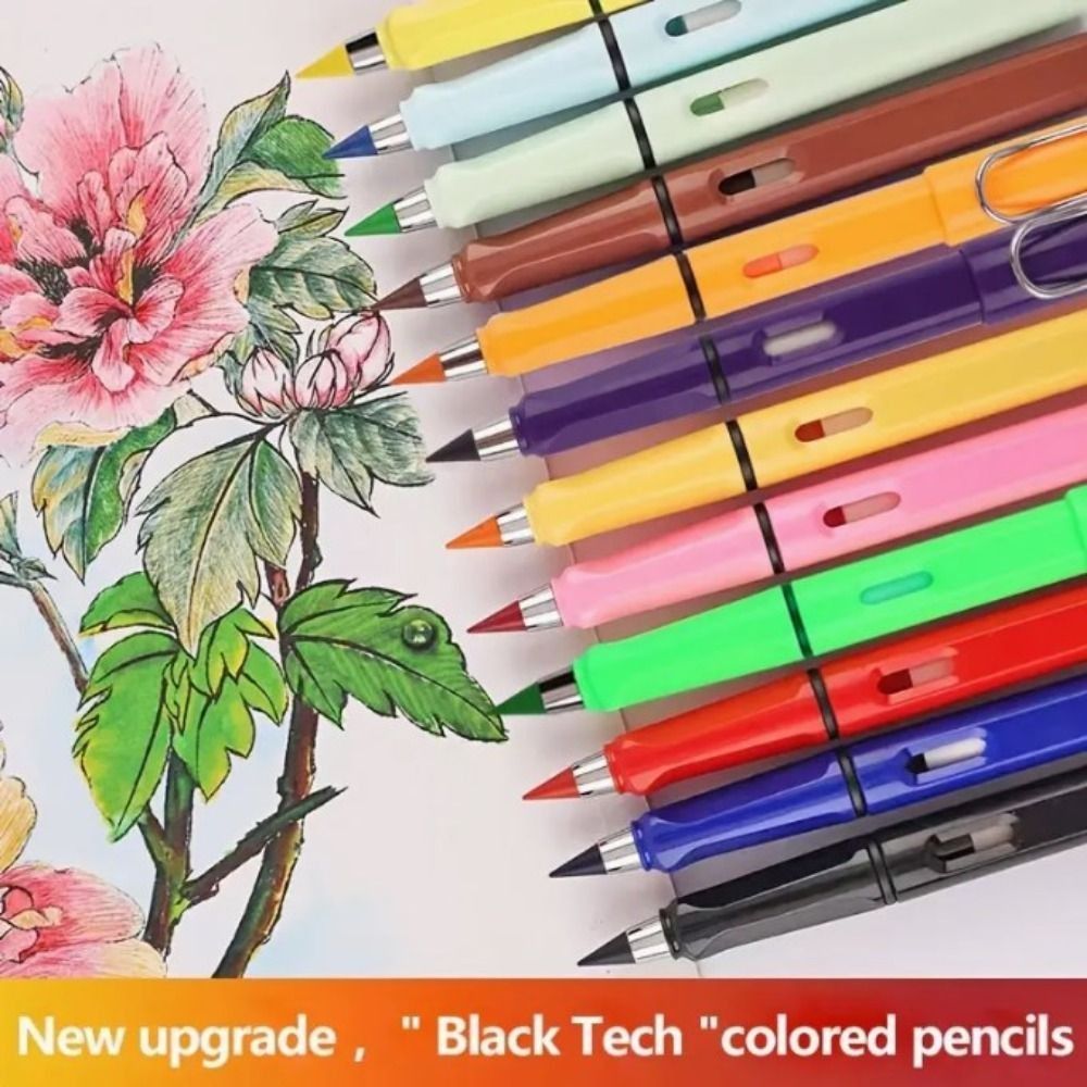 12 Color Straight Pencil Colored Permanent Pencils Black Technology ...