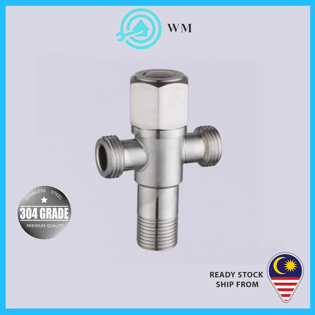 WM SUS 304 Stainless Steel Bathroom Faucet Angle Valve Two Way / Keluli ...
