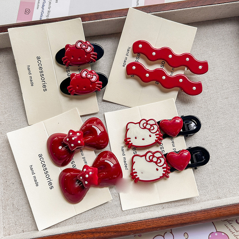 New Sanrio HelloKitty Hair Clip Cartoon KT Angora Red Polka Dots Bow ...