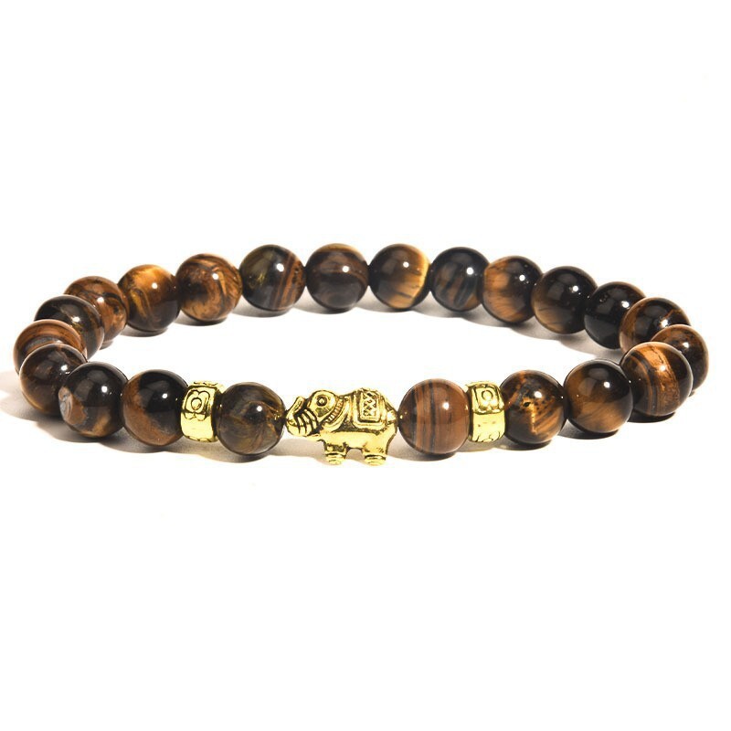 【New Arrivals】TEMU 8mm Tiger's Eye Black Lava Volcanic Elephant Men's ...