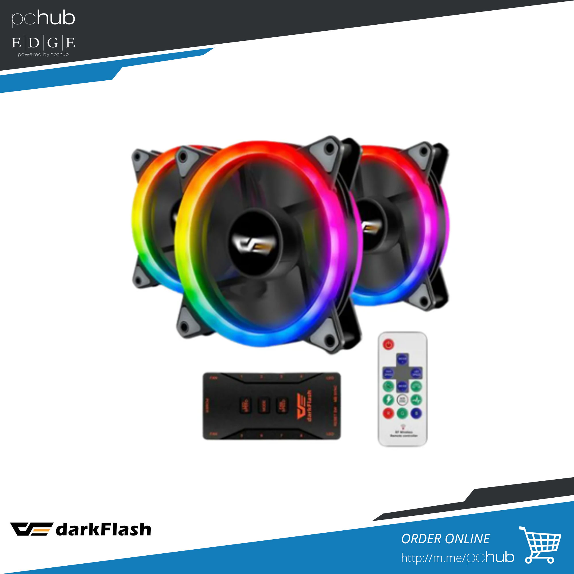 PChub | darkFlash DR12 Pro RGB, 3 Pack + Controller, 120mm, aux fan ...