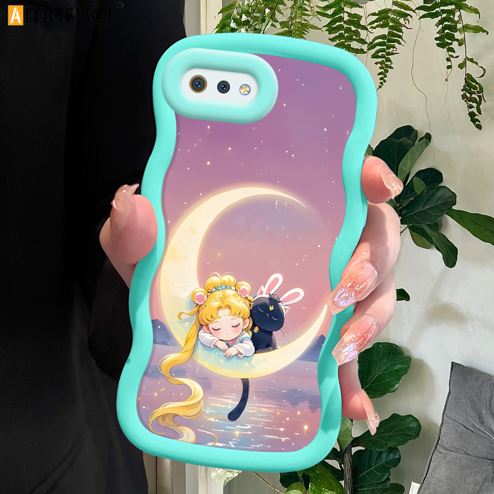 AMORVOR for OPPO A1K Realme C2 Back Cover Cute Sailor Moon Pattern Luxury Phone Case Macaron ...