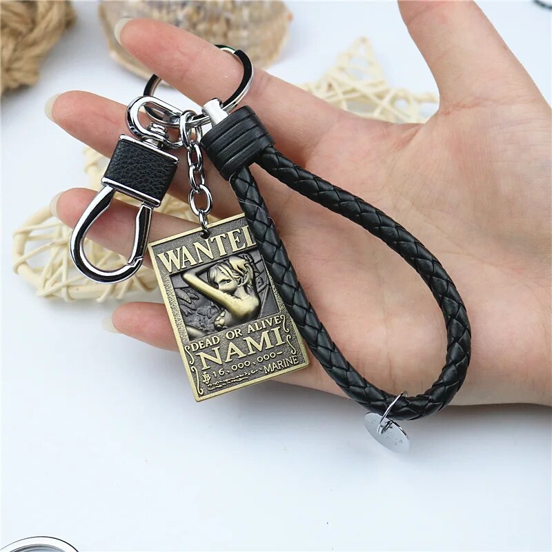 Set Leather rope Metal Keychain One Piece Hat Anchor Pendant Car ...