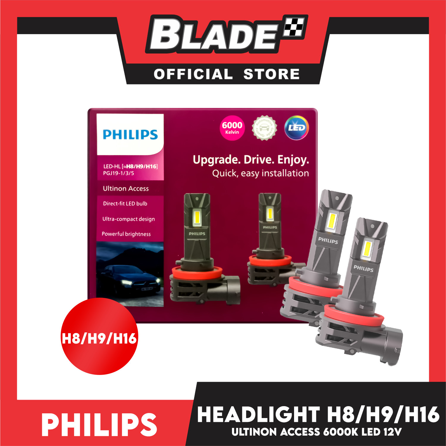 Philips Led-HL H8/H9/H16 Ultinon Acces LUM11366U2500X2 Car Headlights ...