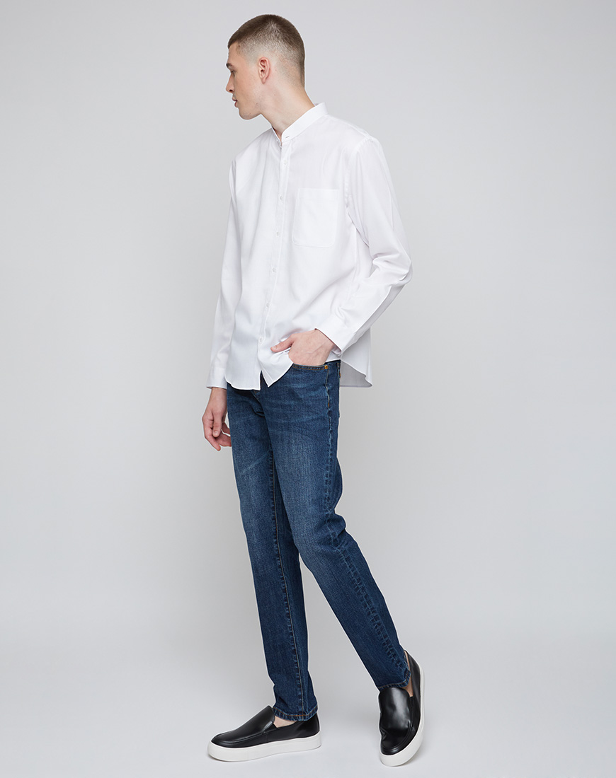 DAPPER เสื้อเชิ้ตคอจีน Dobby ทรง Regular Fit สีขาว - DAPPER - ThaiPick