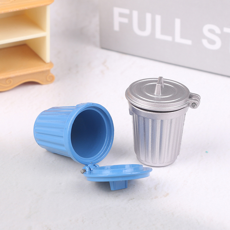 Miniature Toy Model Scene Doll House Accessories Mini Wooden Trash Can ...