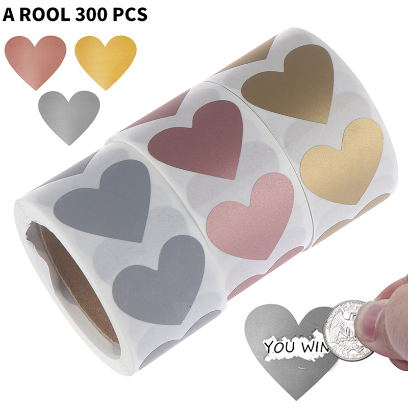 300Pcs/roll Heart Scratch Off Stickers Labels Scratch Sticker Labels ...