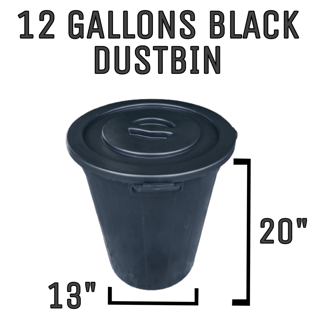 12 GALLON BLACK DUSTBIN Tong Sampah Hitam GARBAGE BIN 黑色 垃圾桶 | Lazada