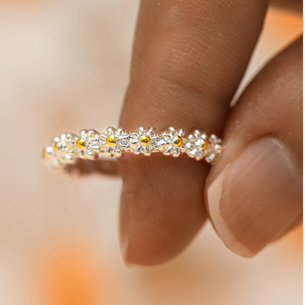 New small daisy two-color ring creative simple flower ring open ring ...