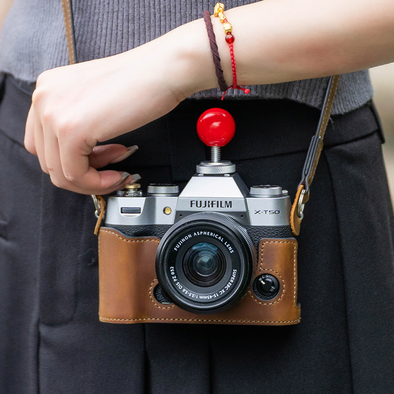 SHELV Leather Case Half Bag Camera Base Protective Case Compatible With Fujifilm Fuji XT50 ...