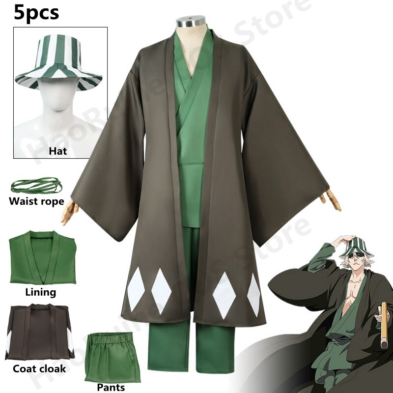 Hot Anime Bleach Cosplay Urahara Kisuke Gotei 13 Costume Kimono Uniform ...