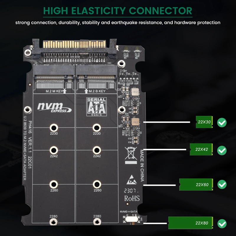 QAN-M.2 SSD to U.2 Adapter 2in1 M.2 NVMe and SATA-Bus NGFF SSD to PCI-E ...