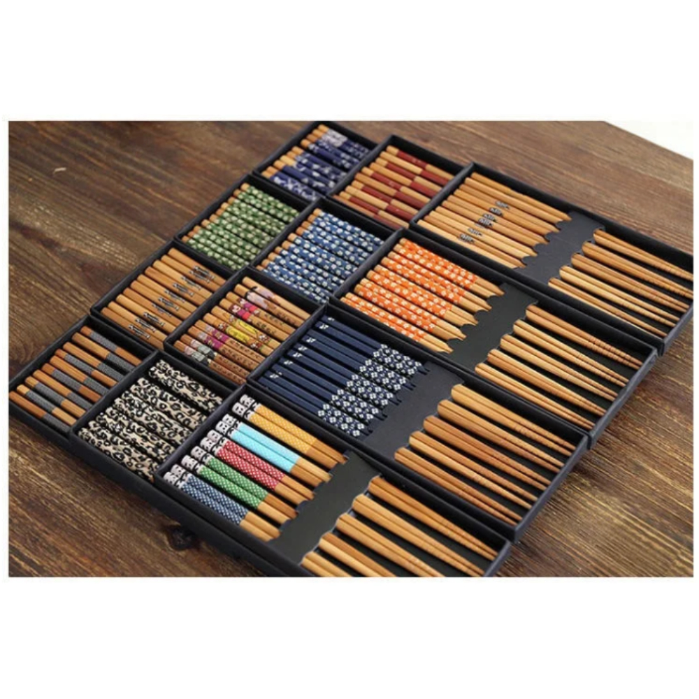 5 Pairs of Bamboo Chopsticks - Traditional Cutlery Set for Asian ...