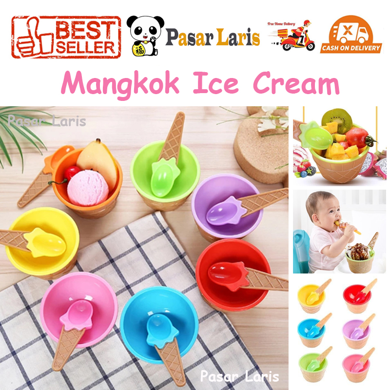 Mangkok Es Krim 2in1 Ice cream Bowl Snack Cup Mangkuk Cemilan Anak Set ...
