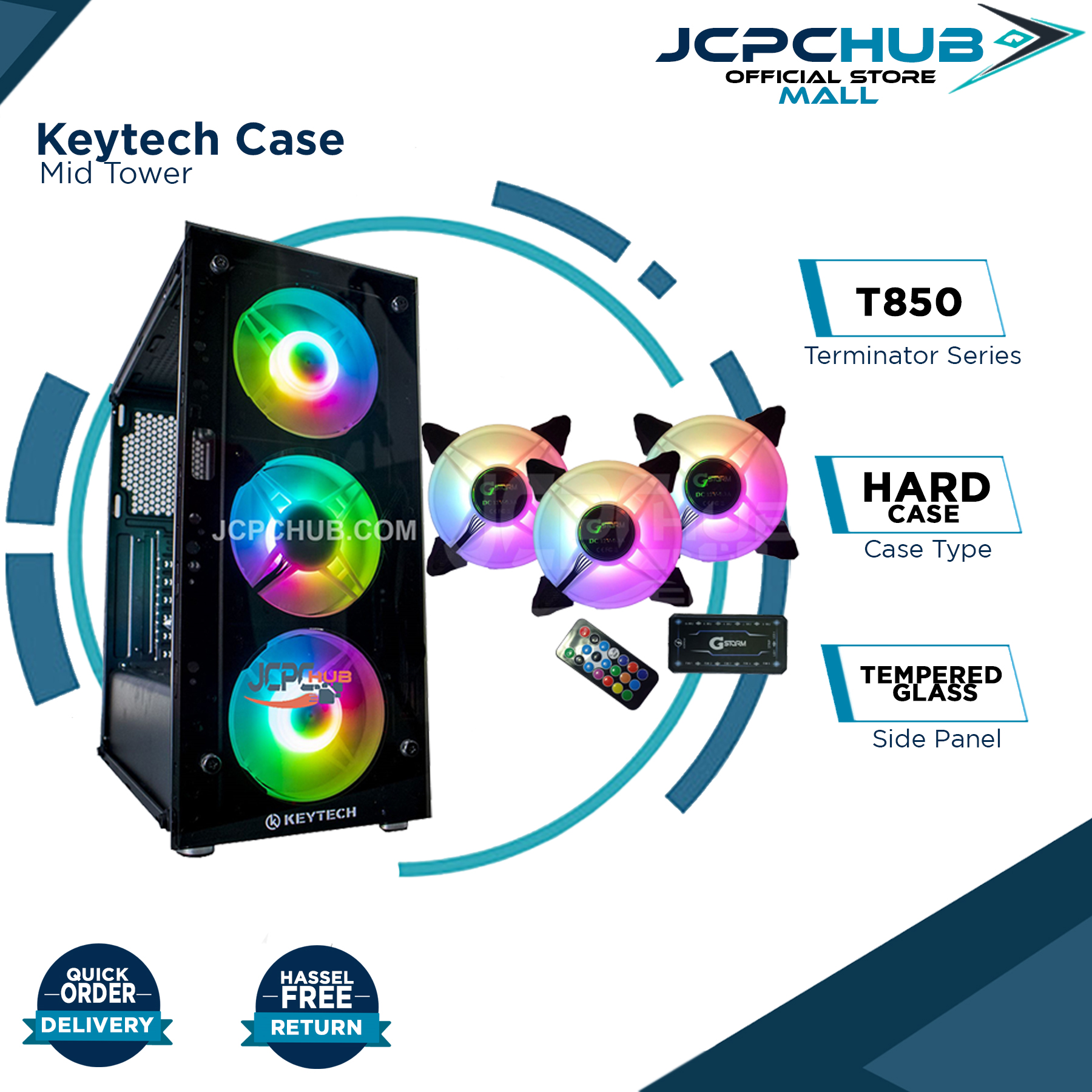 Keytech T850 Tempered Glass Front and Side Panel, Mid Tower PC Case ...