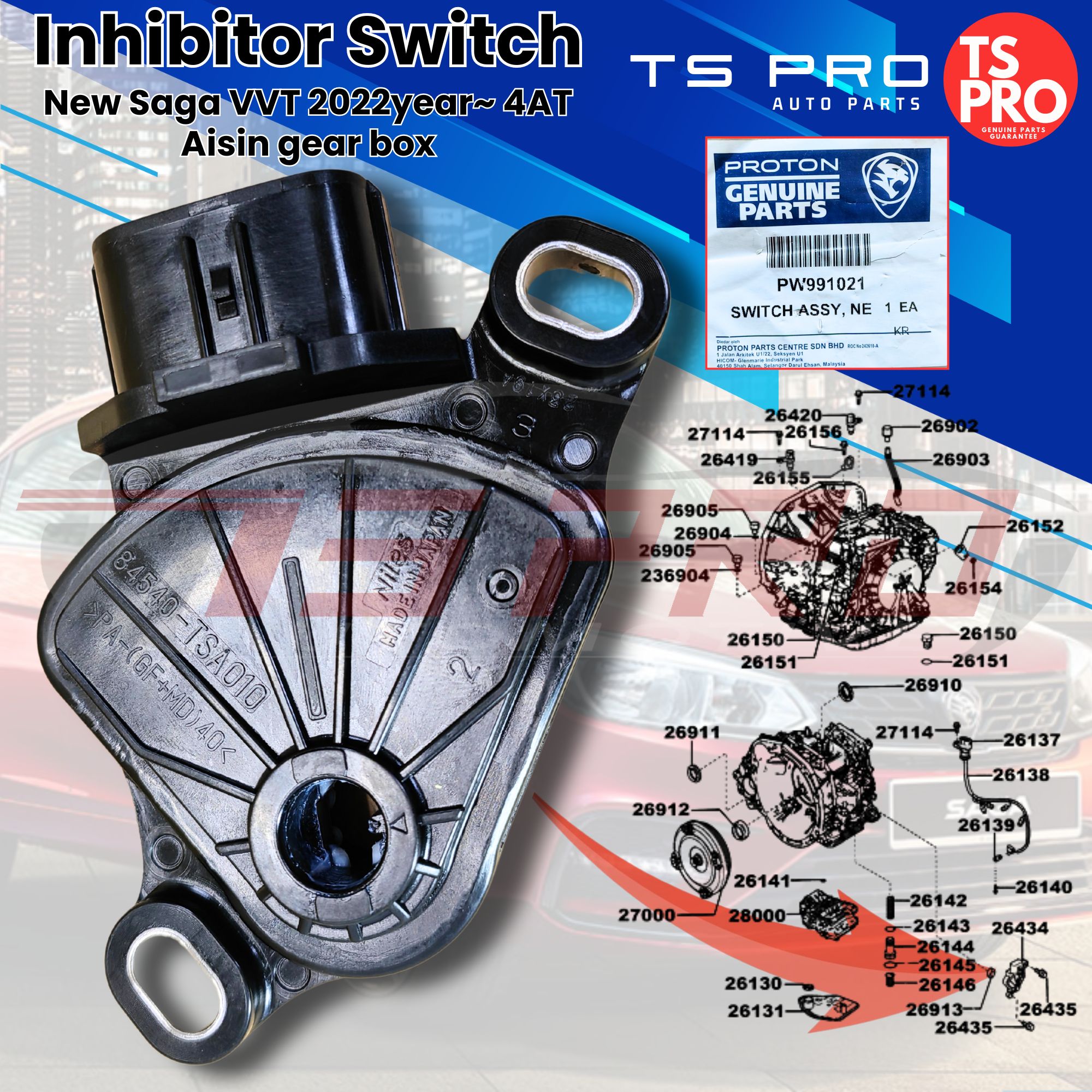 Proton New Saga VVT 2022year~ 4AT Aisin gear box Genuine Inhibitor ...