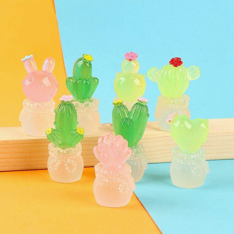 Luminous Resin Cactus Ornaments Miniature Simulation Potted Plant ...