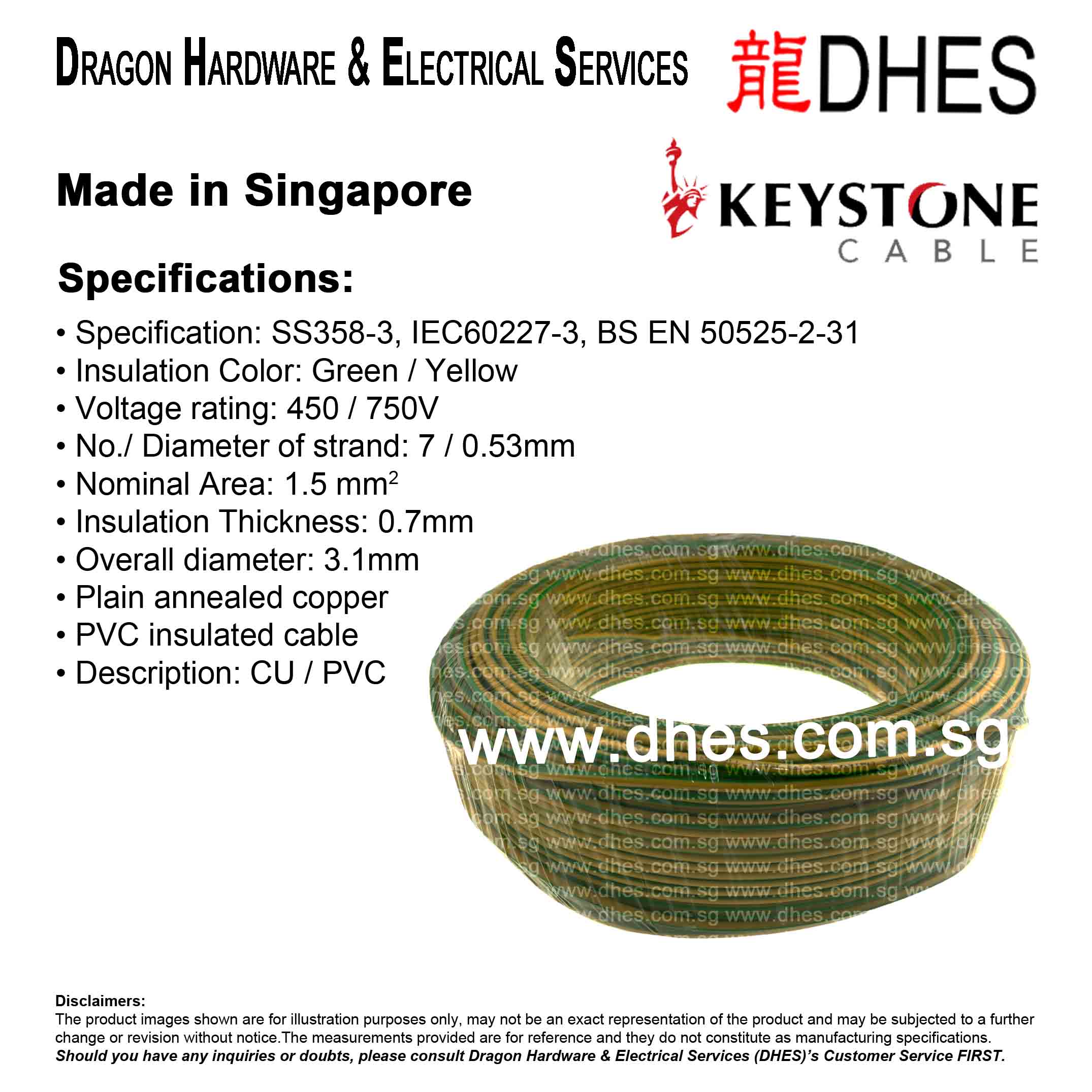 Keystone 3 Core x 70/00076in Single Core 1.5mm2 2.5mm2 PVC Insulated ...