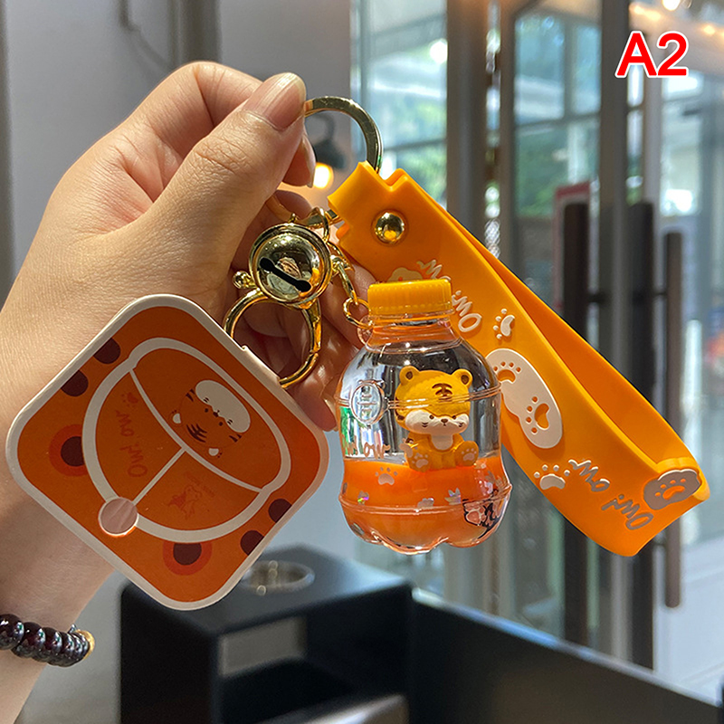 Liquid Oil Fat Tiger Quicksand Keychain Cute Soda Bottle Floating Peal ...